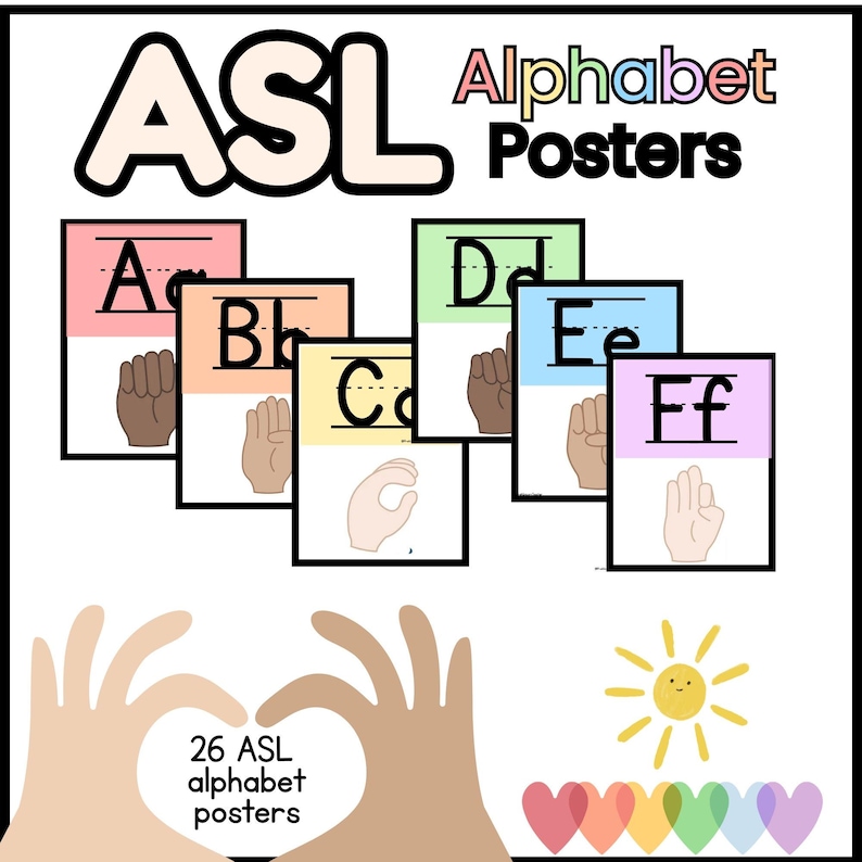 Classroom Decor-pastel Rainbow ASL Alphabet Posters - Etsy