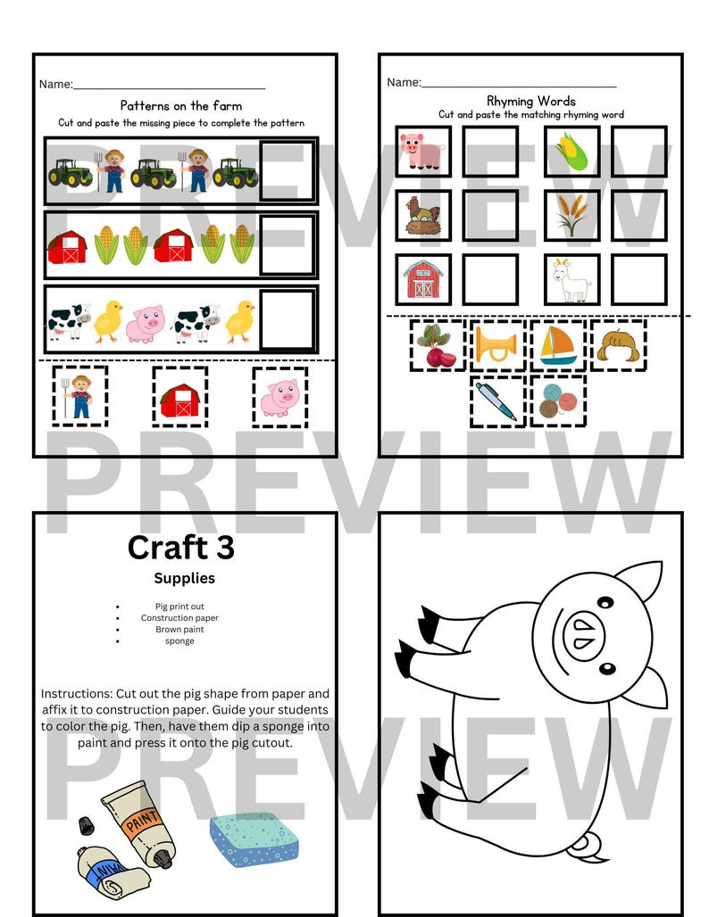 On the Farm Rhyming, Crafts, Activities, and Patterns - Etsy