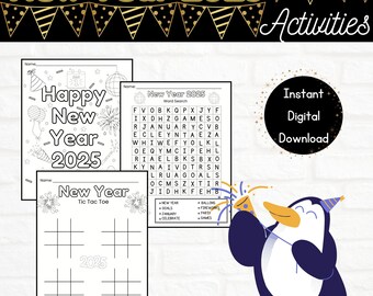 New Years Eve 2025 Printable Activity Sheet, Tic Tac Toe, Maze, Word ...