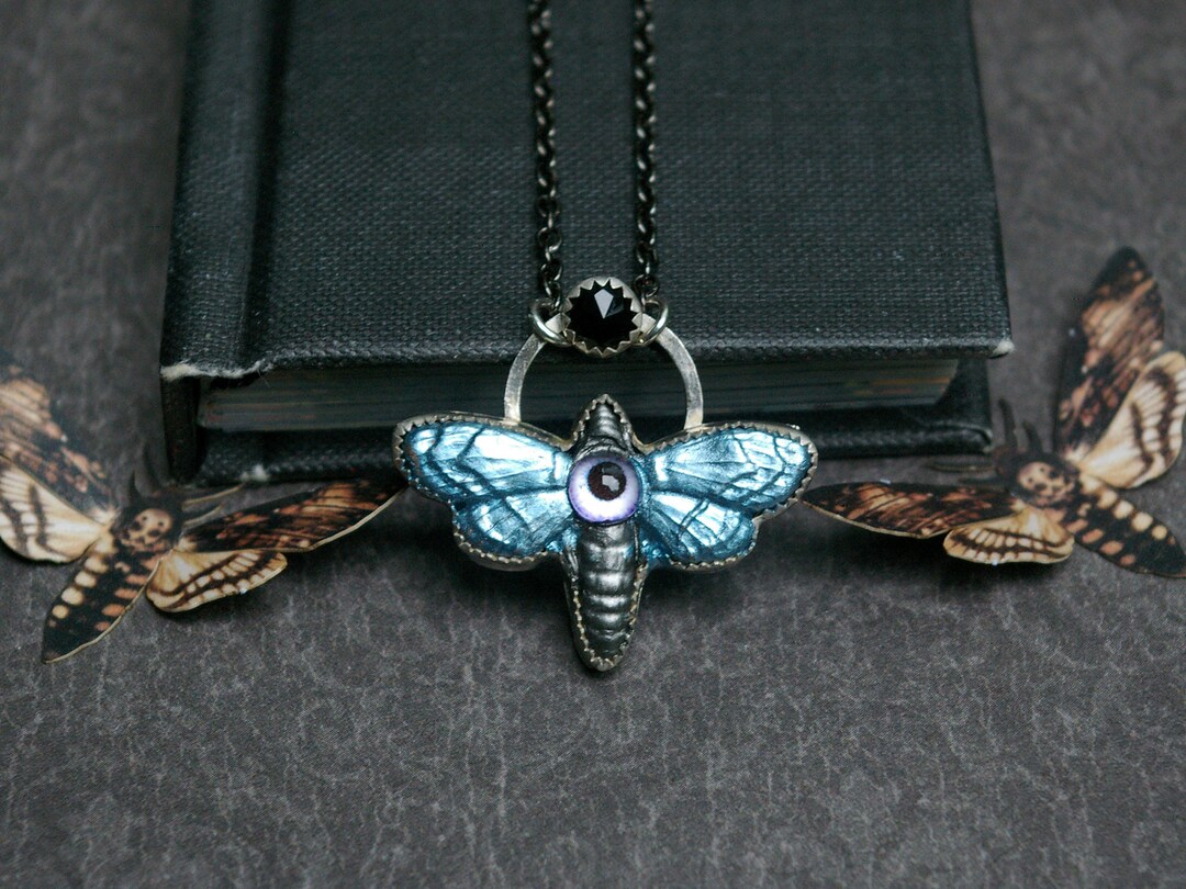 Weirdcore Hawkmoth, Fairypunk Necklace, Purple Eye Cyclops, Sterling ...