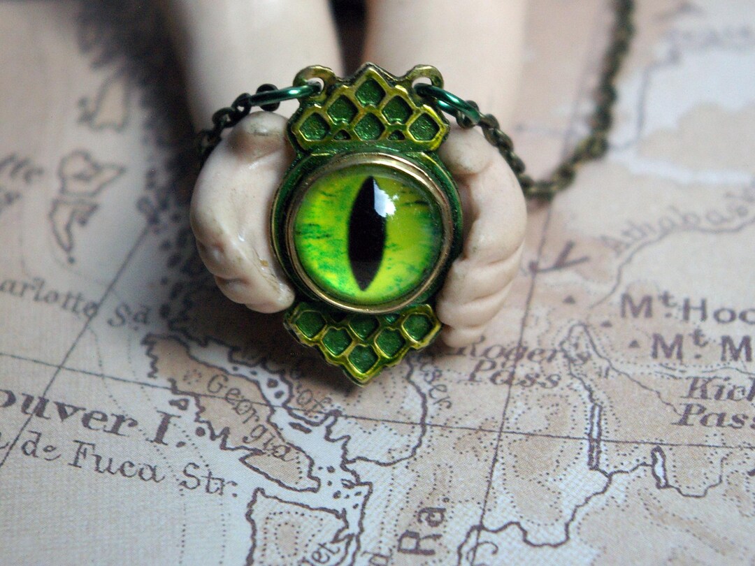 Ogopogo's Eye Pendant, Weirdcore Brass Necklace, Leaf-green Metal - Etsy