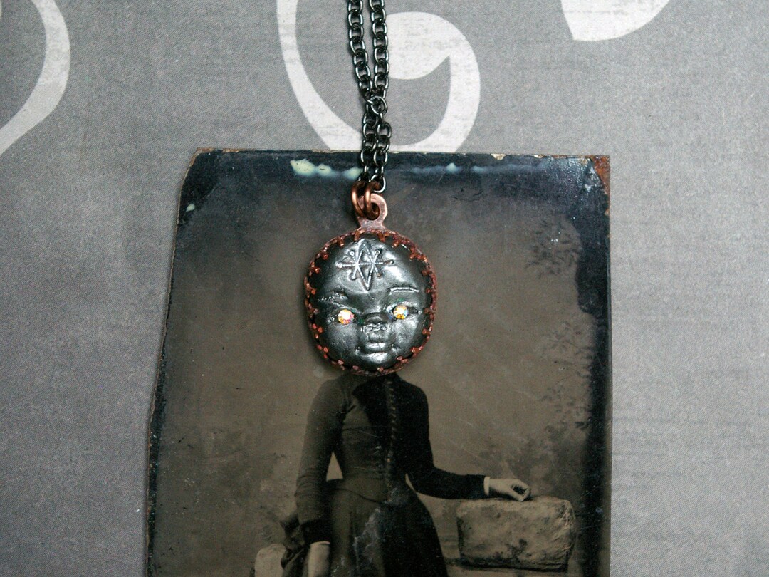 Whimsigoth Haunted Doll Head, Weirdcore Occult Jewelry, Recycled Copper ...