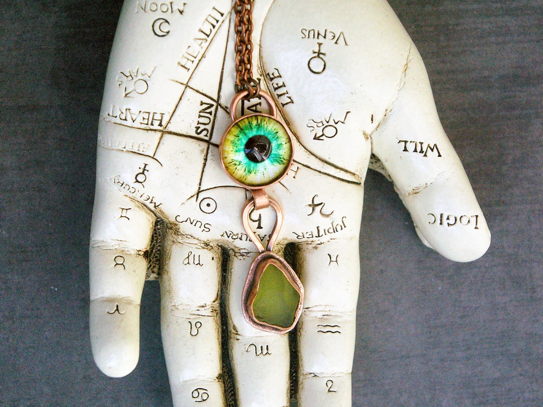Green Eye Pendant, Weirdcore Copper Necklace, Raw Leaf-green Glass - Etsy