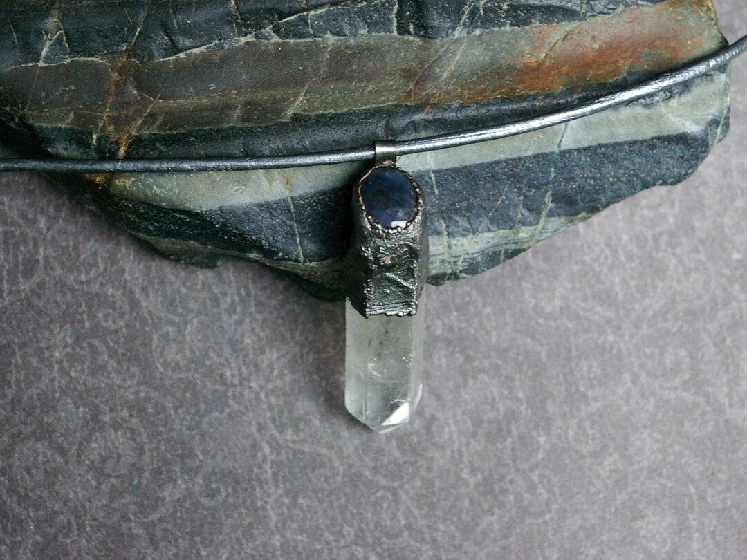 Quartz Shard & Rosecut Sapphire Pendant, Painted Recycled Copper ...