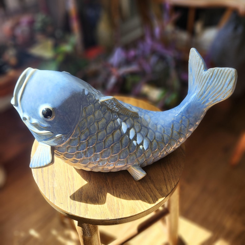 Large Blue Ceramic Koi Fish Vase - Etsy