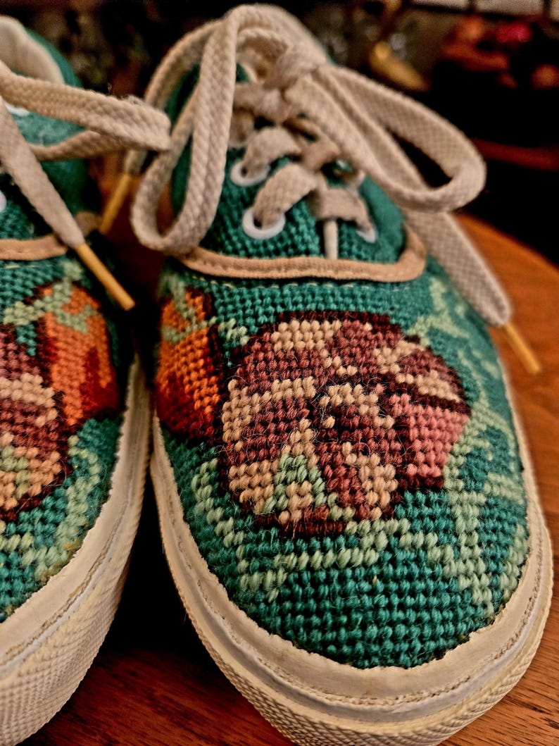 Rare Collectible Van Doren Vans Lace-up Needlepoint Floral Sneakers ...