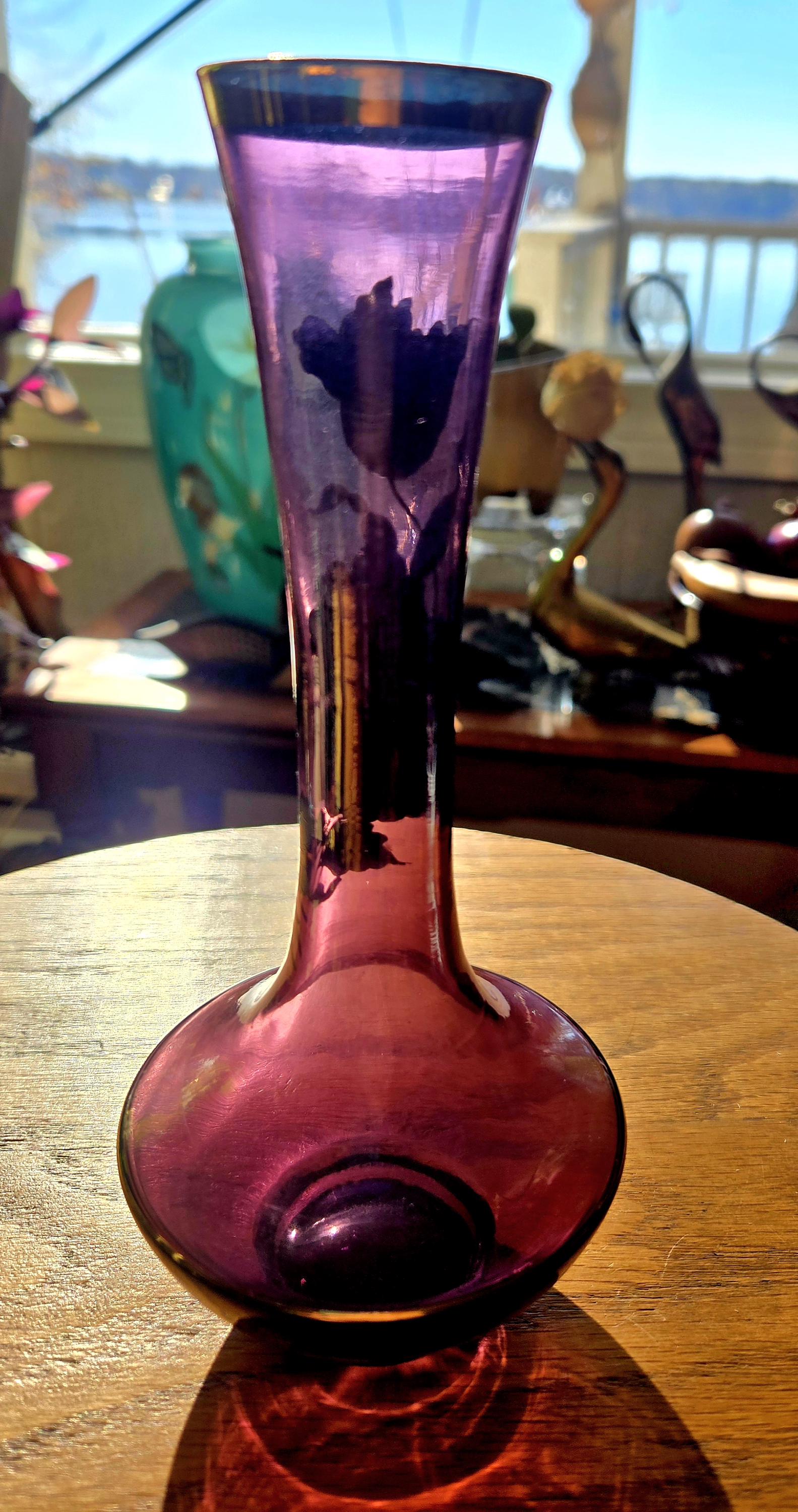 Lefton Amethyst Glass Bud Vase, Hand Blown With Floral Applique ...