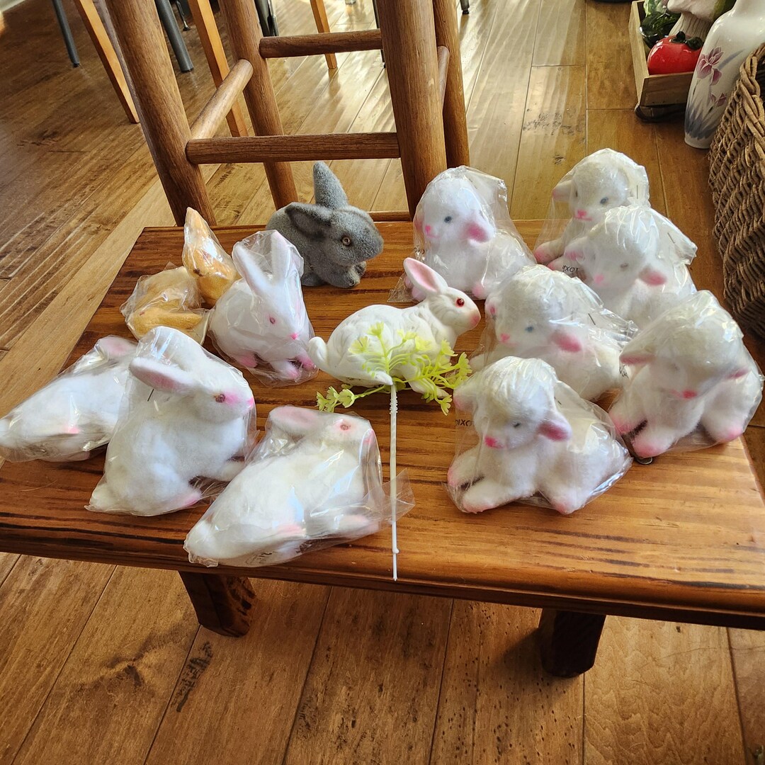 Vintage Small Flocked Animals, 1980s Easter Basket Decoration Ornament ...