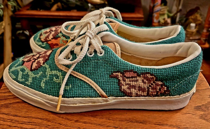 Rare Collectible Van Doren Vans Lace-up Needlepoint Floral Sneakers ...