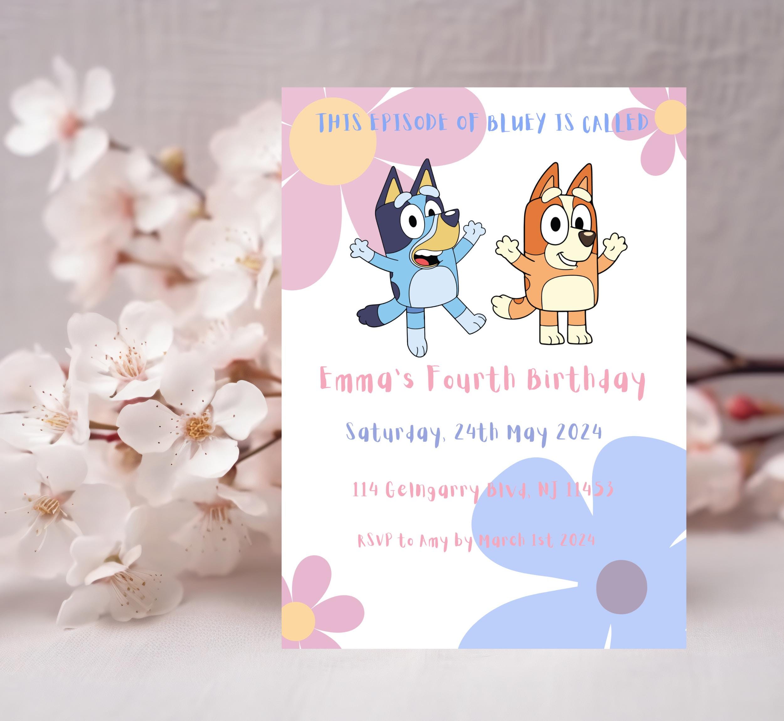 Editable Girl Bluey Birthday Invitation Template, Printable Bluey ...