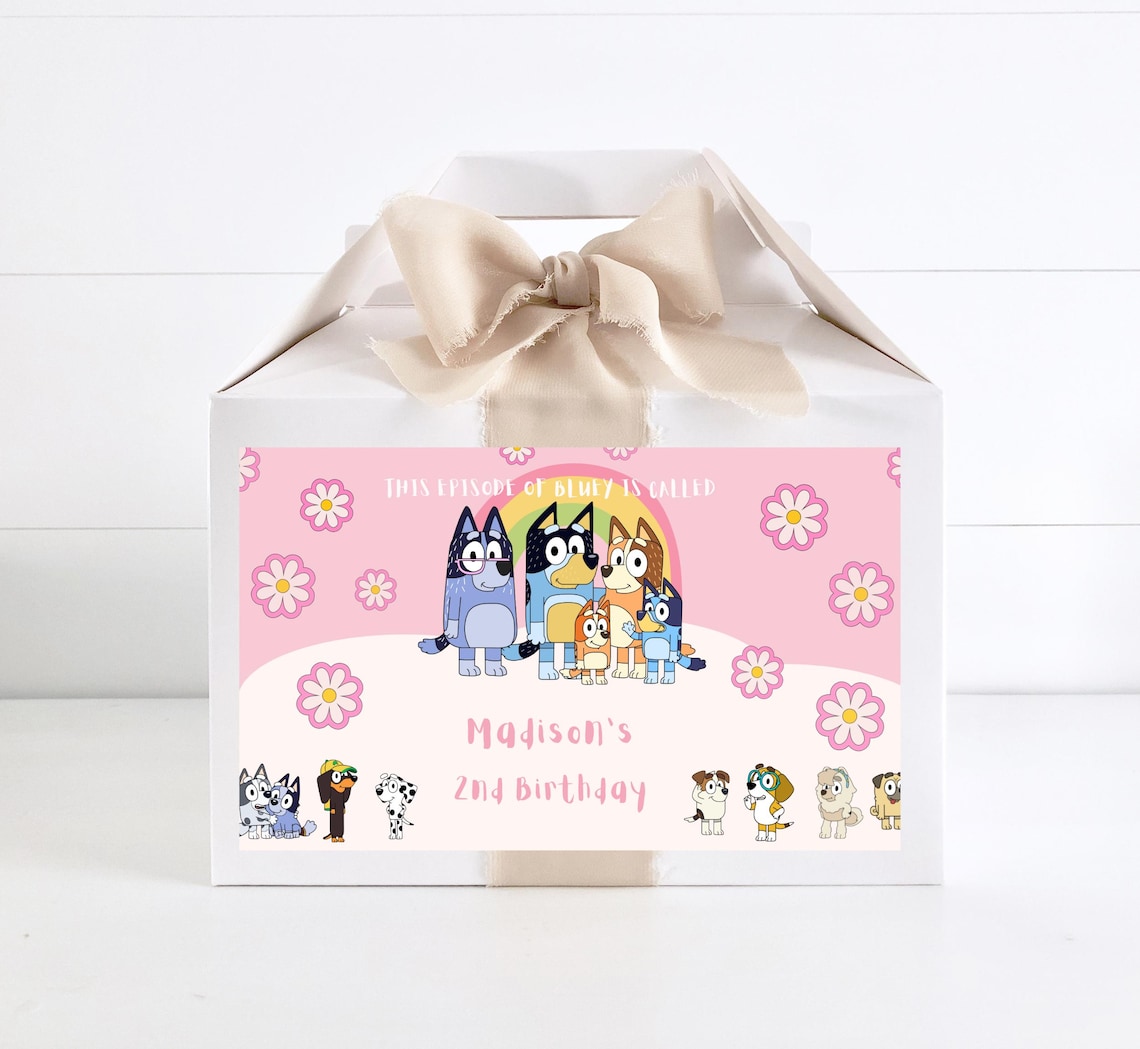 Editable Girl Bluey Birthday Gable Box Label, Printable Bluey Party ...