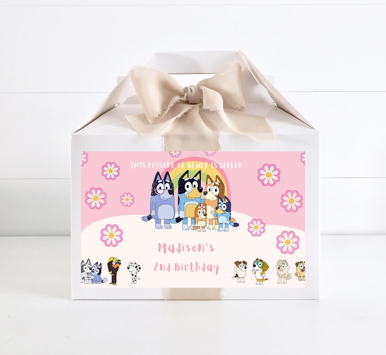 Editable Girl Bluey Birthday Gable Box Label, Printable Bluey Party ...