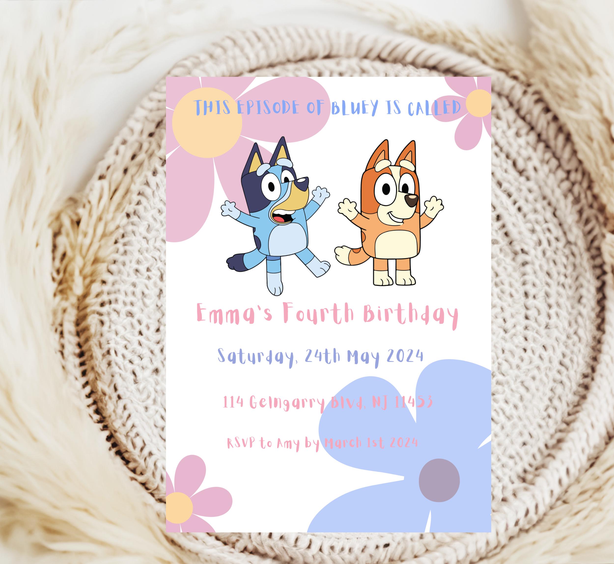 Editable Girl Bluey Birthday Invitation Template, Printable Bluey ...
