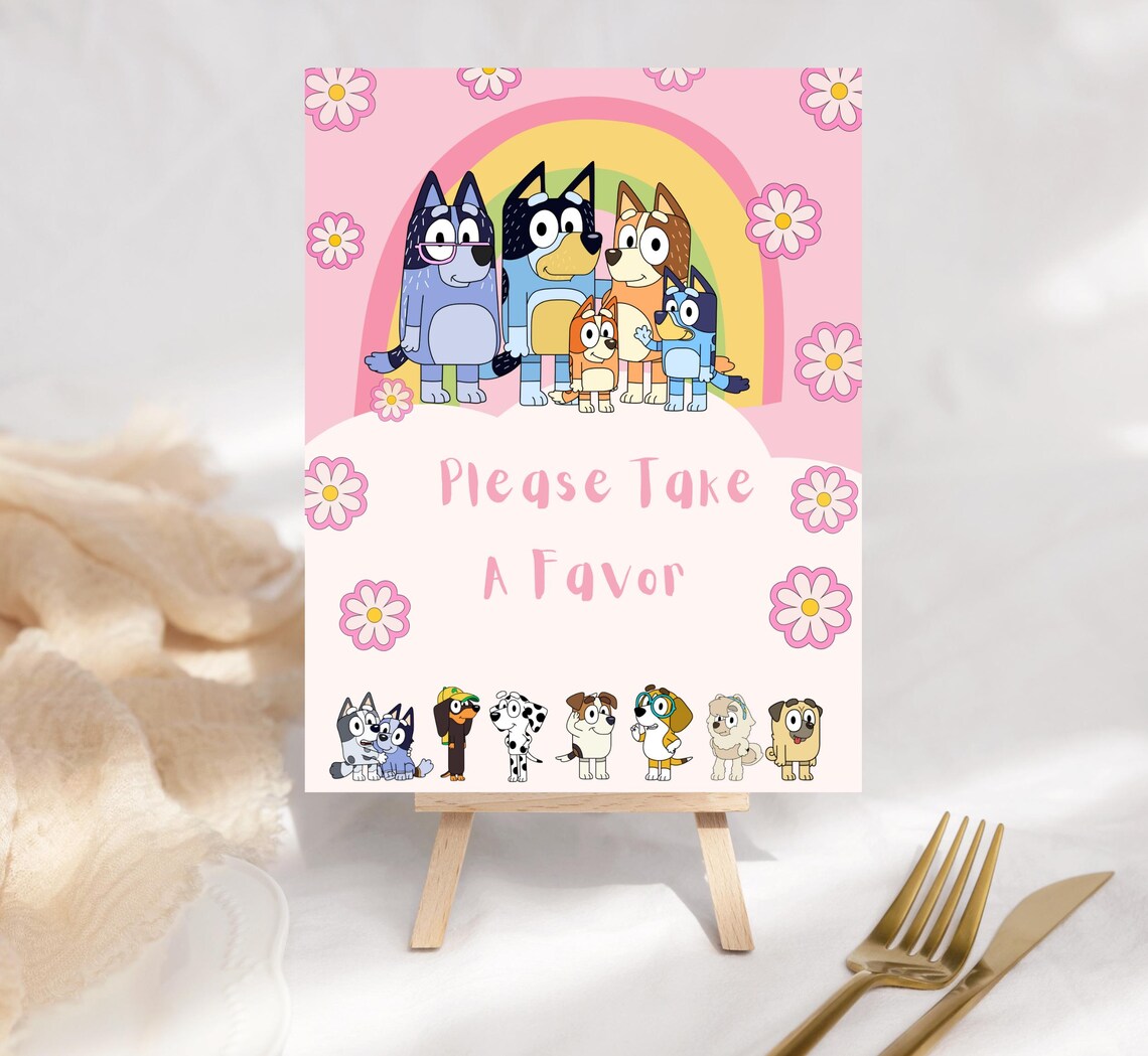 Editable Girl Bluey Birthday Custom Signs, Menu Favor Signs, Printable ...