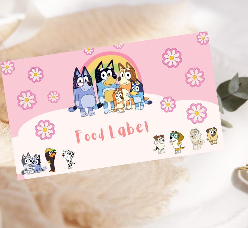 Editable Girl Bluey Birthday Food Label Sign, Printable Bluey Party ...