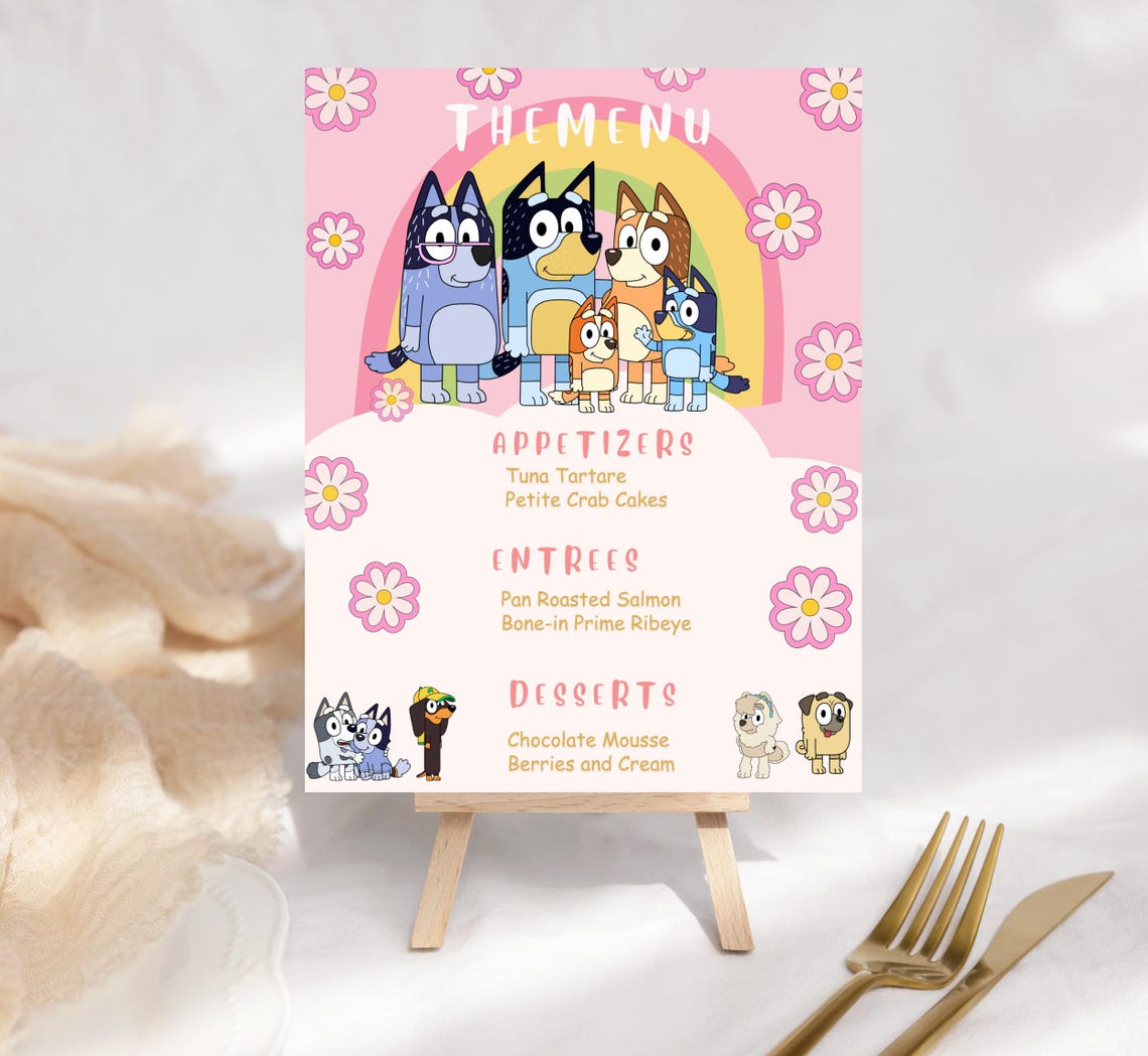 Editable Girl Bluey Birthday Custom Signs, Menu Favor Signs, Printable ...