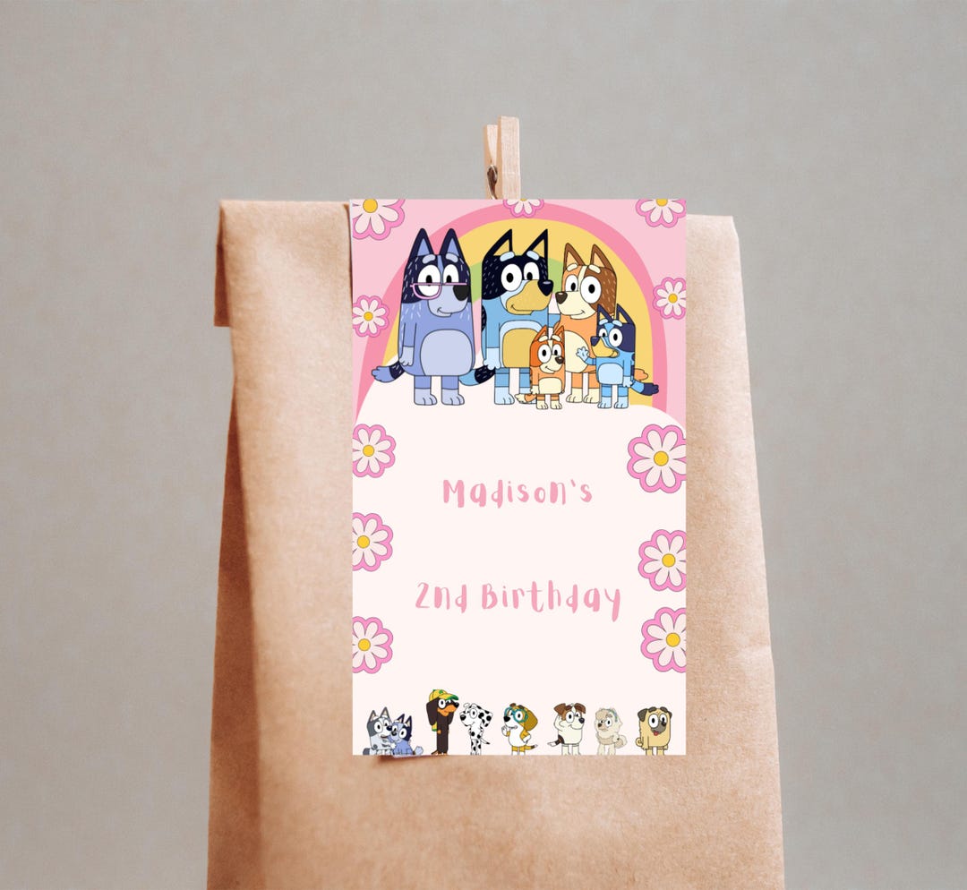Editable Girl Bluey Birthday Favor Treat Box Label, Printable Bluey ...