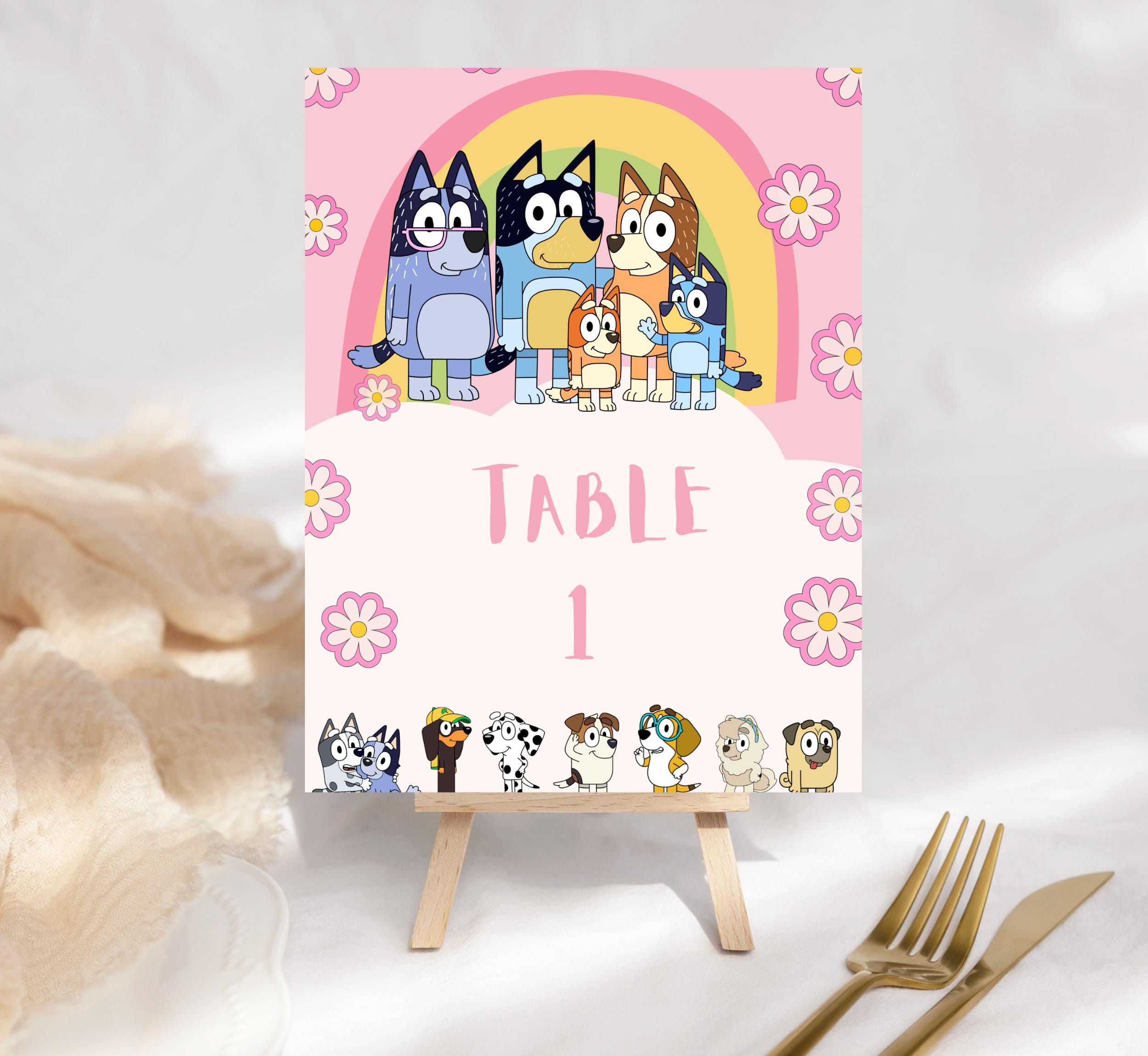 Editable Girl Bluey Birthday Table Numbers Label, Printable Bluey Party ...