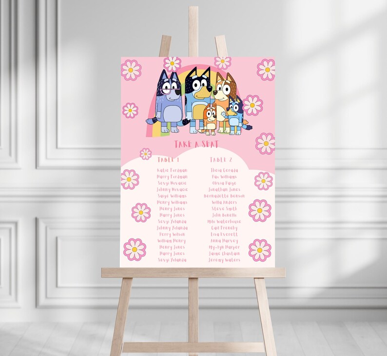 Editable Girl Bluey Birthday Take a Seat Sign, Printable Bluey Party ...