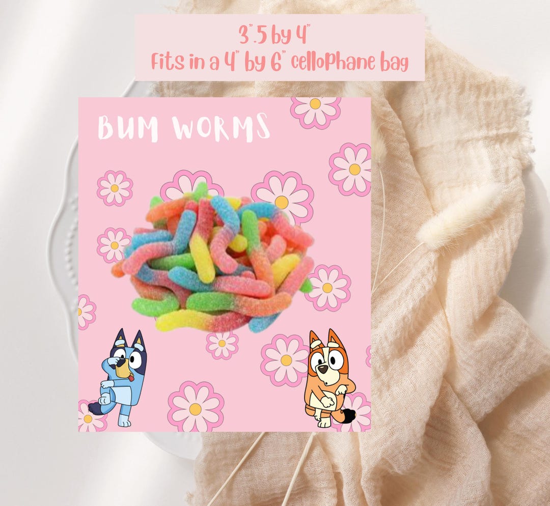 Bum Worms Bluey Party Favors , Girl Bluey Birthday Treats, Bluey Bingo ...
