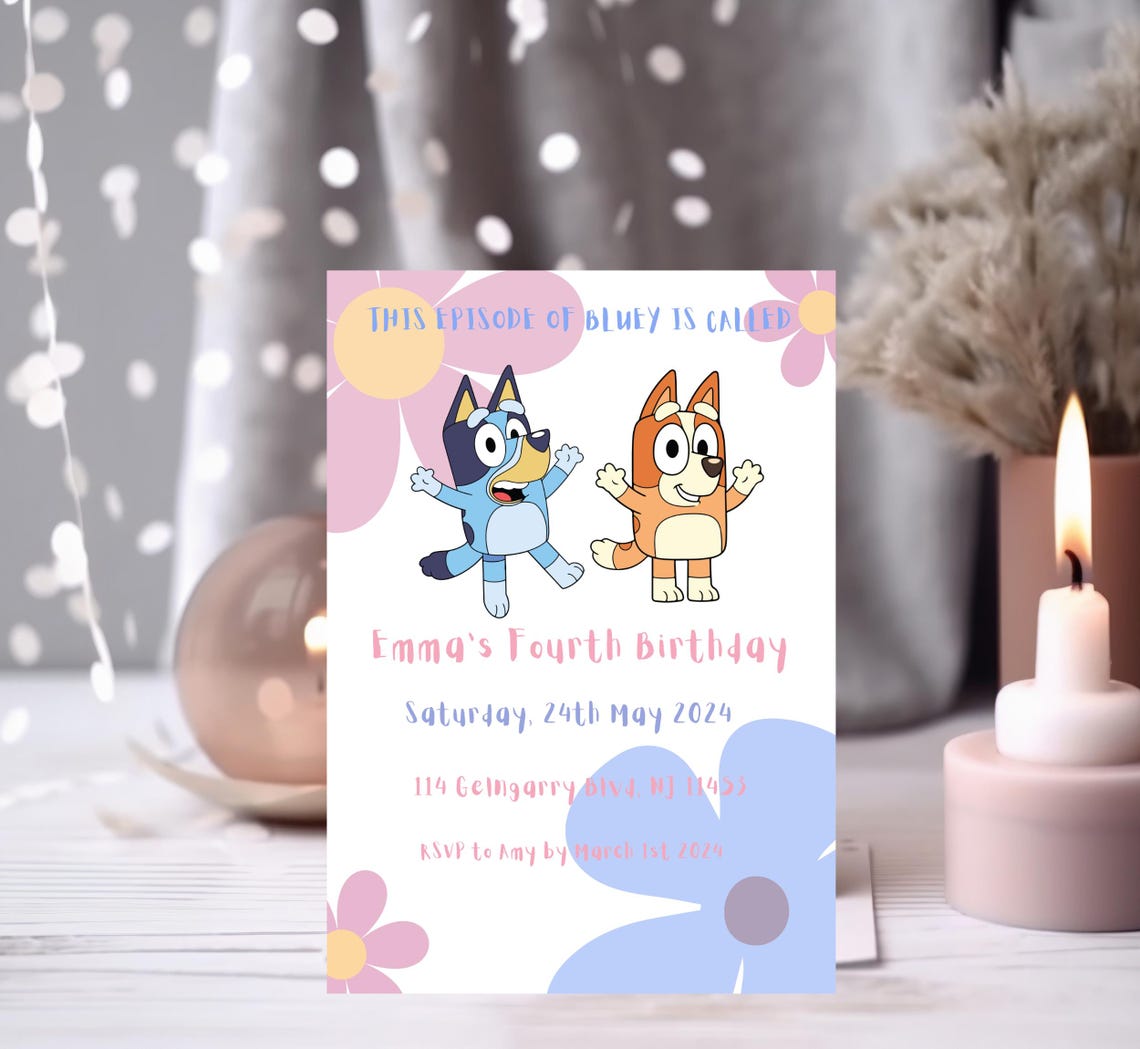 Editable Girl Bluey Birthday Invitation Template, Printable Bluey ...