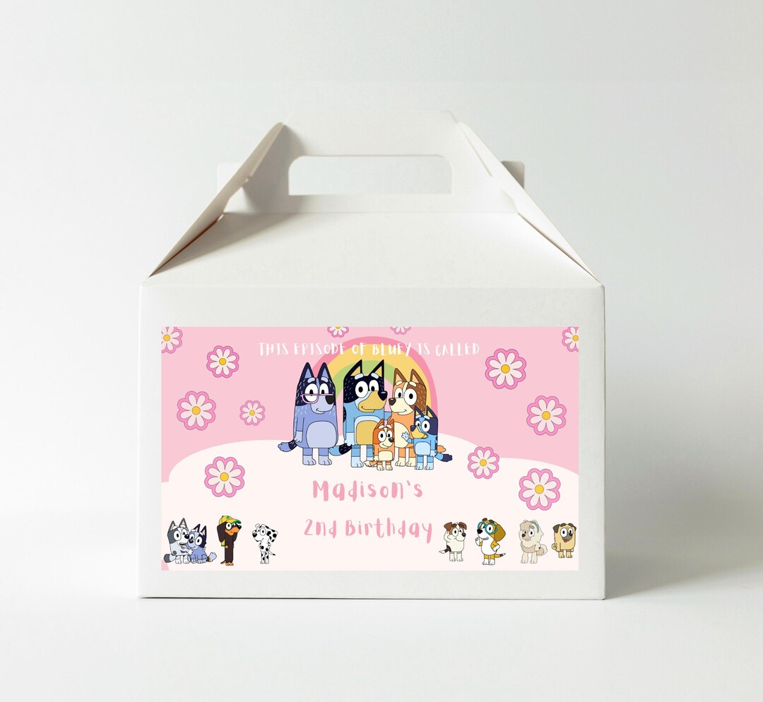 Editable Girl Bluey Birthday Gable Box Label, Printable Bluey Party ...