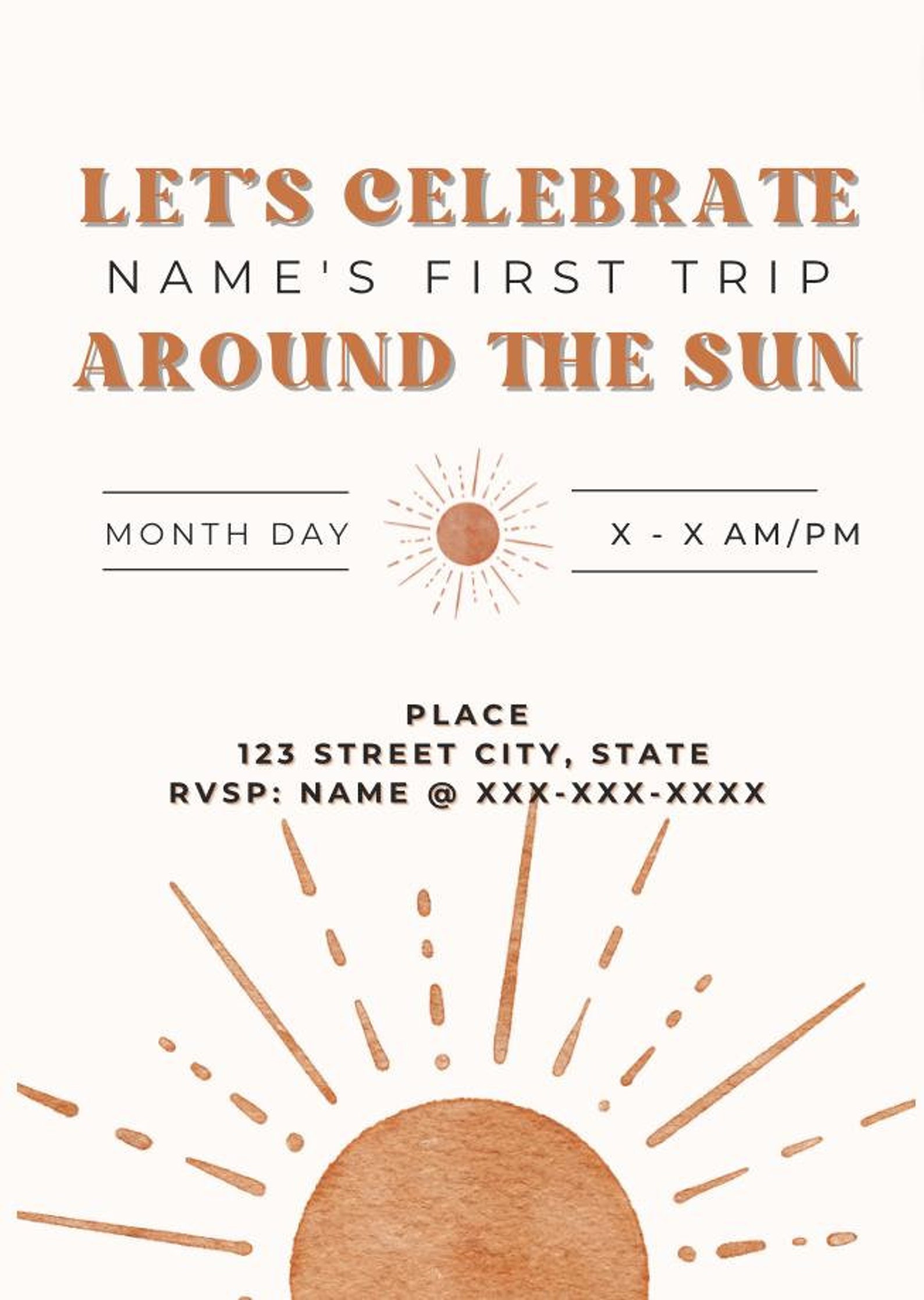 First Trip Around Sun, Birthday Invite, Customize - Etsy