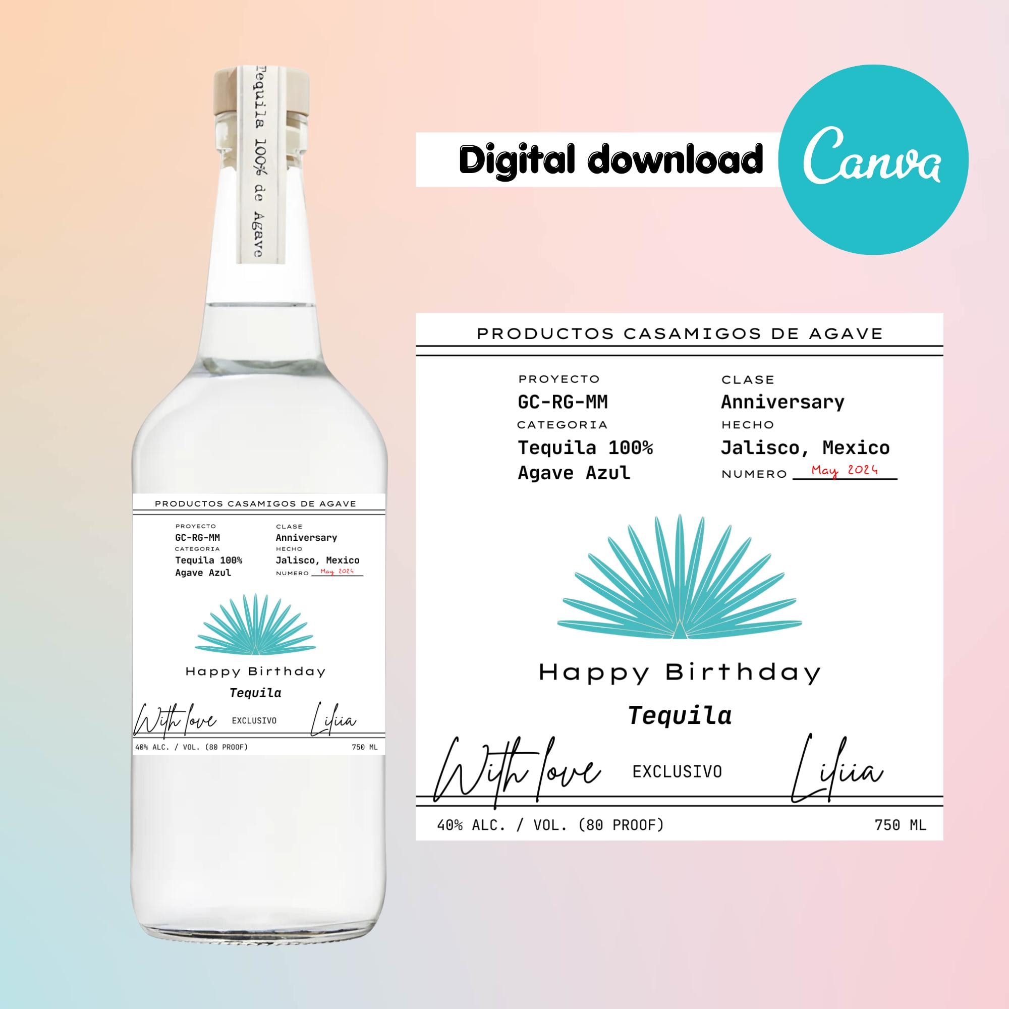 Custom Tequila Label Canva, Template Personalized, Printable Digital ...