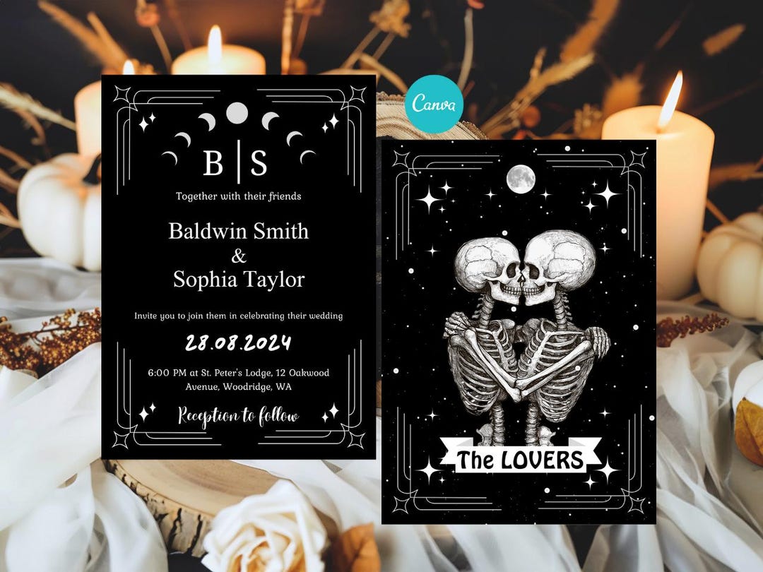 Black Wedding Invitation Template, Tarot-themed Wedding Invites, Gothic ...