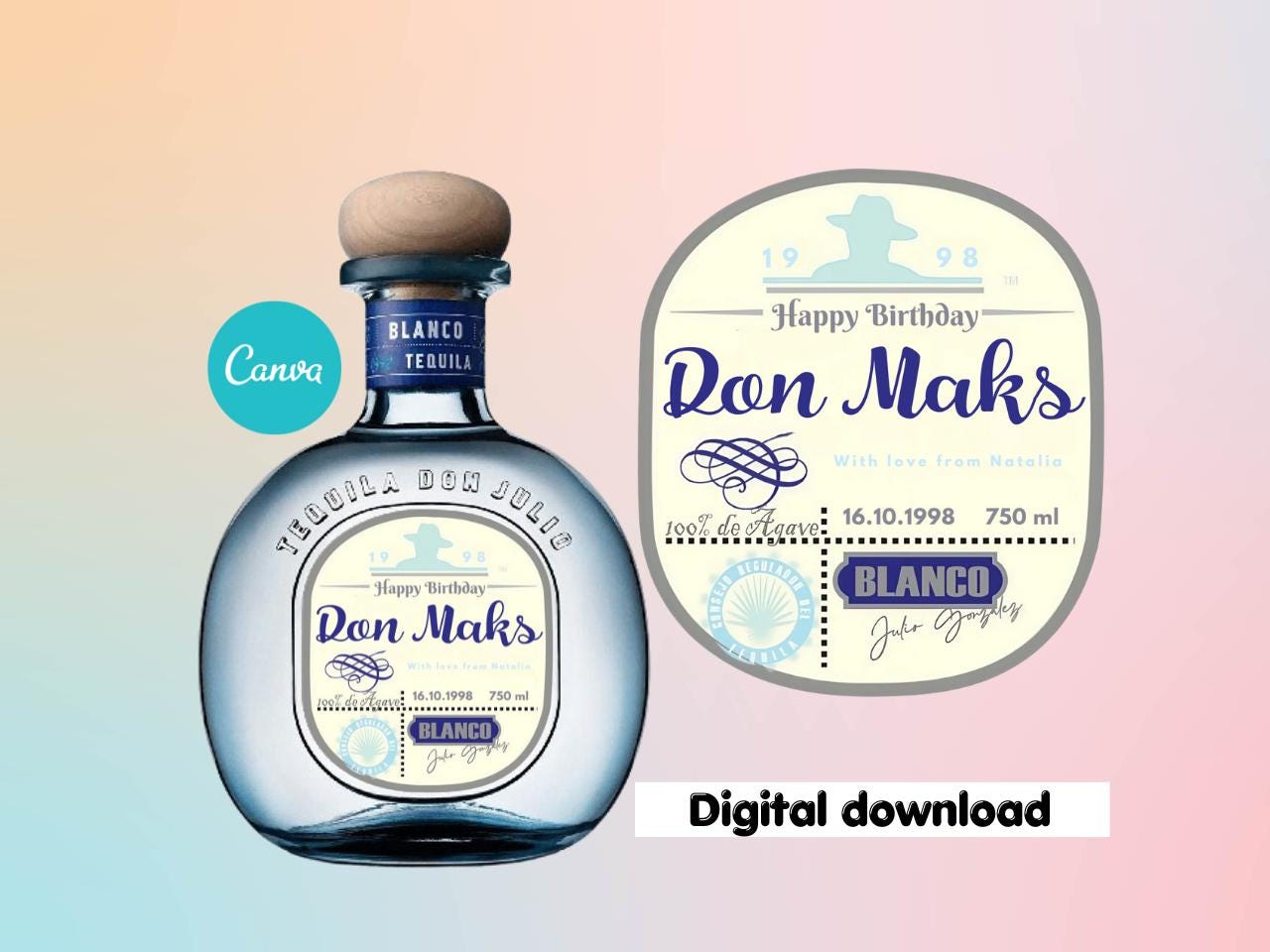 Custom Tequila Label Canva, Template Personalized, Printable Digital ...