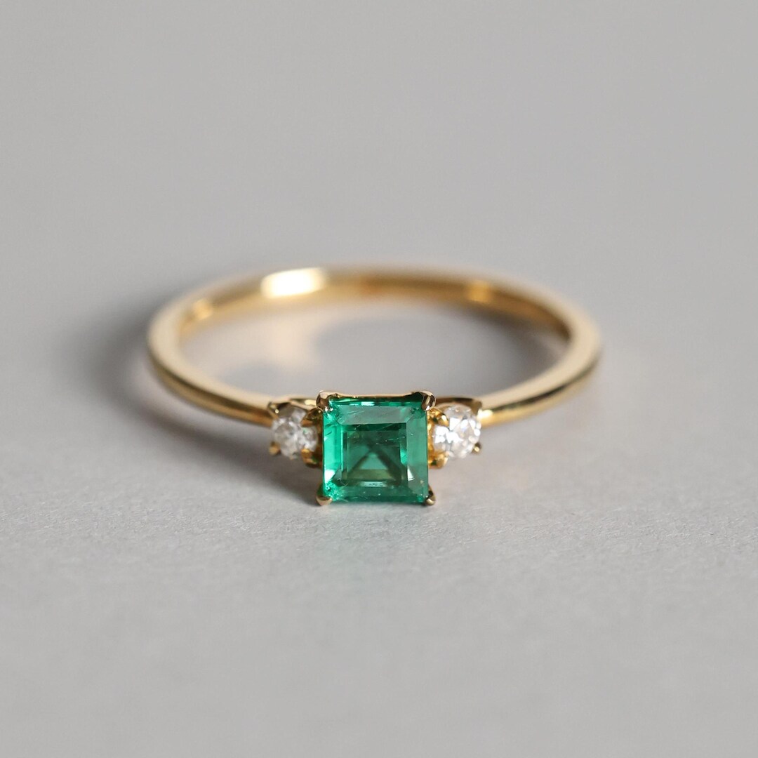 Natural Emerald Ring, 18k Solid Gold Ring ,unique Engagement Ring ...