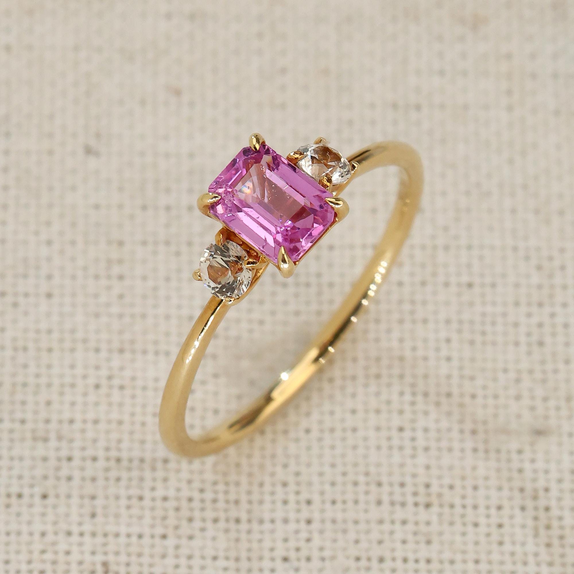 Natural Pink Sapphire Ring,18k Solid Gold Ring,minimalist Engagement ...