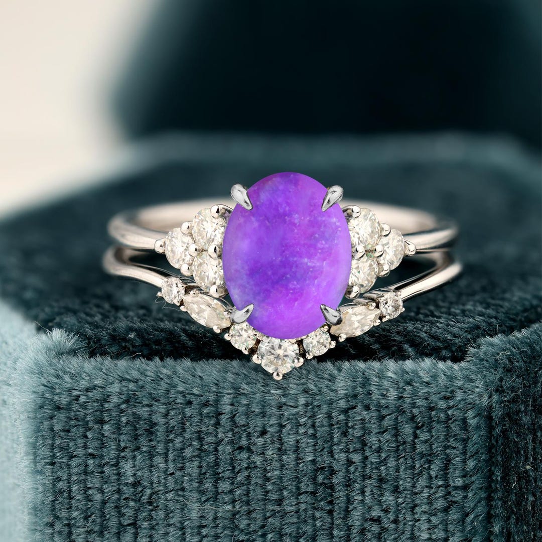 Sugilite Ring Set, 18k White Gold Ring, Oval Cut Sugilite Women Ring ...