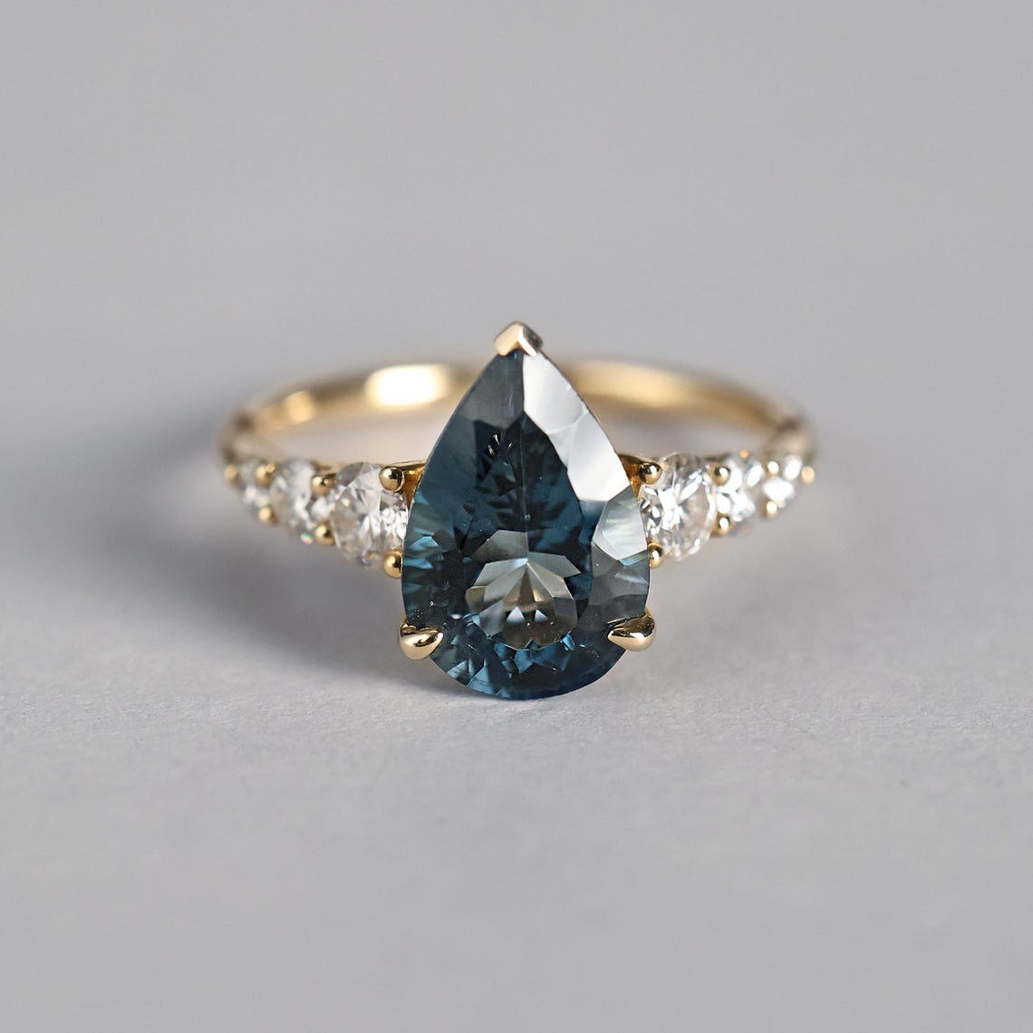 14k Solid Gold Ring,3.4ct London Blue Topaz Ring With Moissanite ...