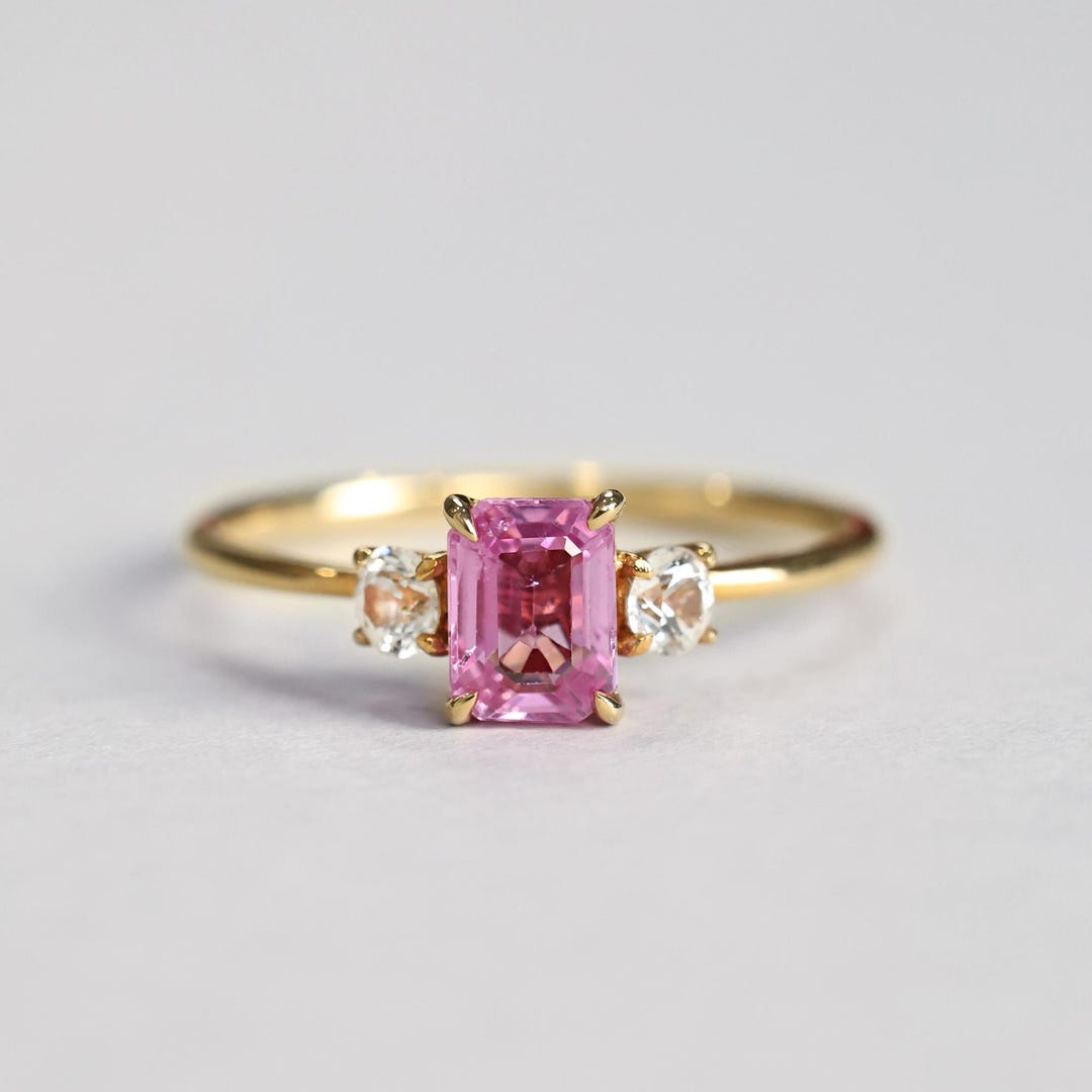 Natural Pink Sapphire Ring,18k Solid Gold Ring,minimalist Engagement ...