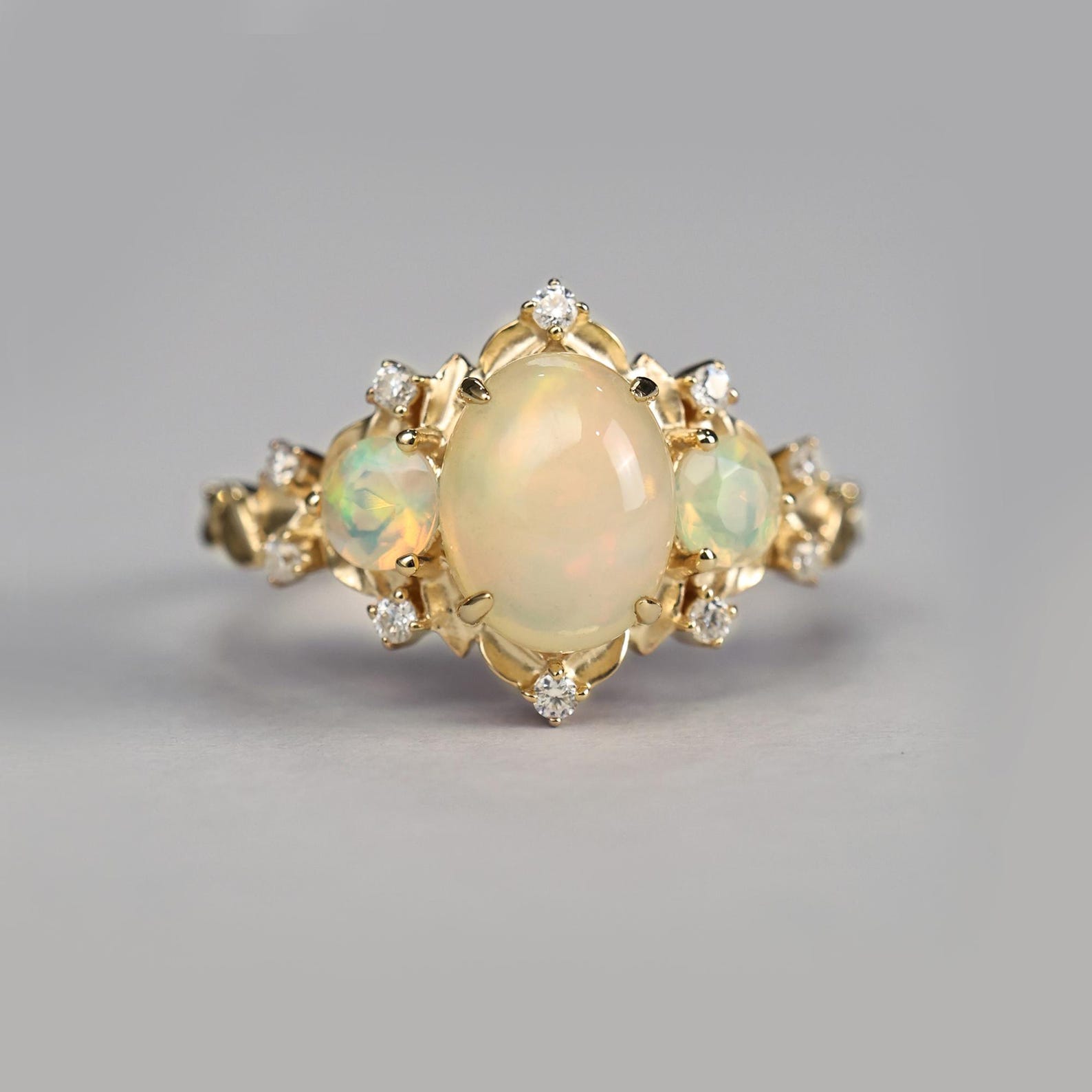 Women Opal Ring,14k Solid Gold Ring,multi Flashy Opal Ring,1.62ct Oval ...
