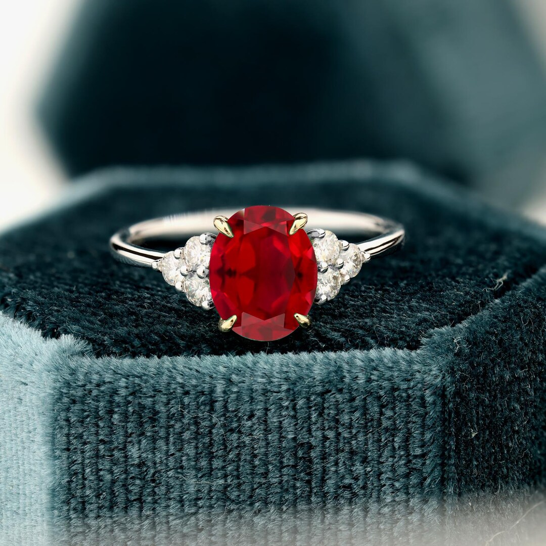 Ruby Ring, 18k Gold Ruby Ring, Red Lab Ruby Ring With Moissanite ...