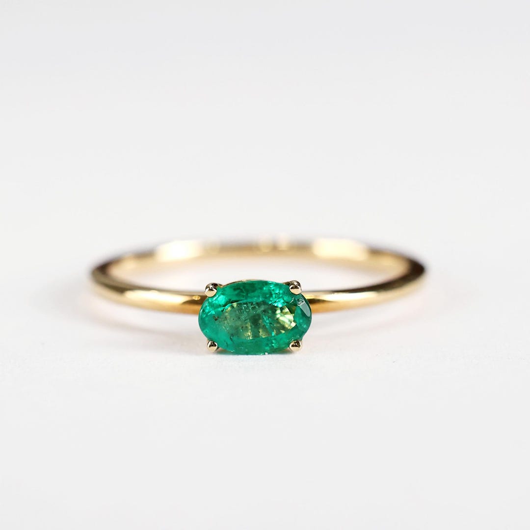 Natural Emerald Ring, 18k Solid Gold Ring, Unique Engagement Ring ...