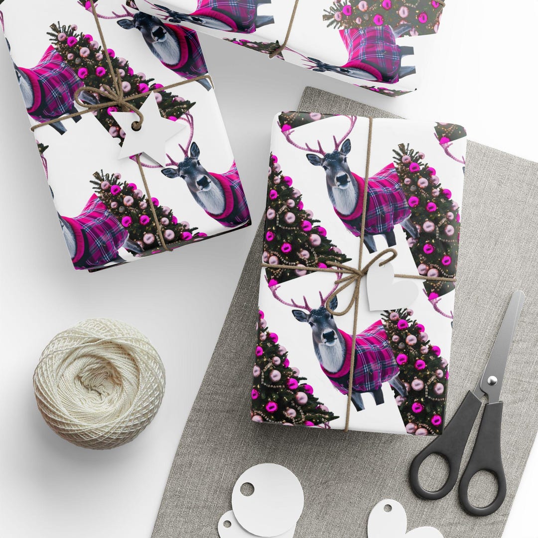 Purple and White Christmas Wrapping Paper, Fairytale Reindeer Gift Wrap ...