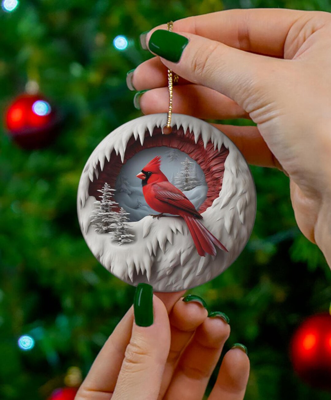 Ceramic Cardinal Ornament - Christmas Tree Ornament - Red Cardinal on ...