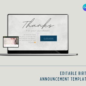 Feminine Baby Girl Announcement Template: Editable Card (digital ...