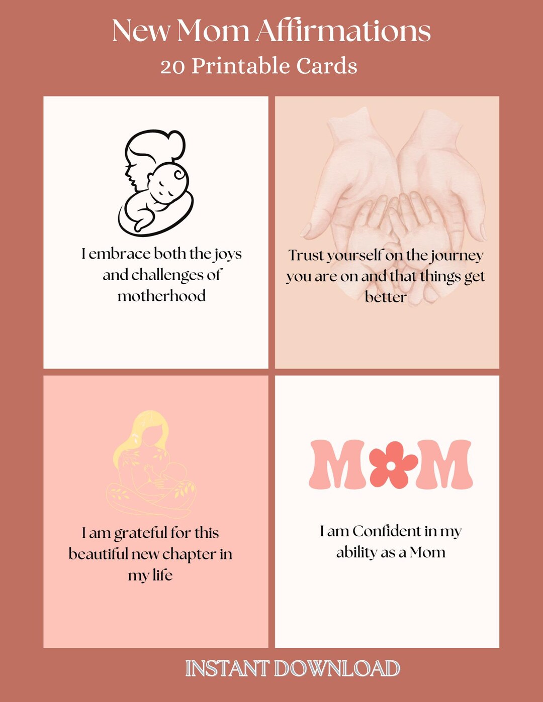 Postpartum Affirmation Printable Cards | New Mom Affirmations | Instant ...