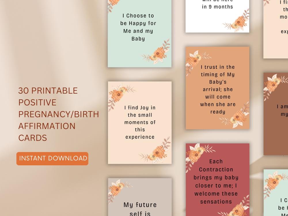Positive Pregnancy Affirmation Cards | Positive Birth Affirmation Cards| Printable Cards ...
