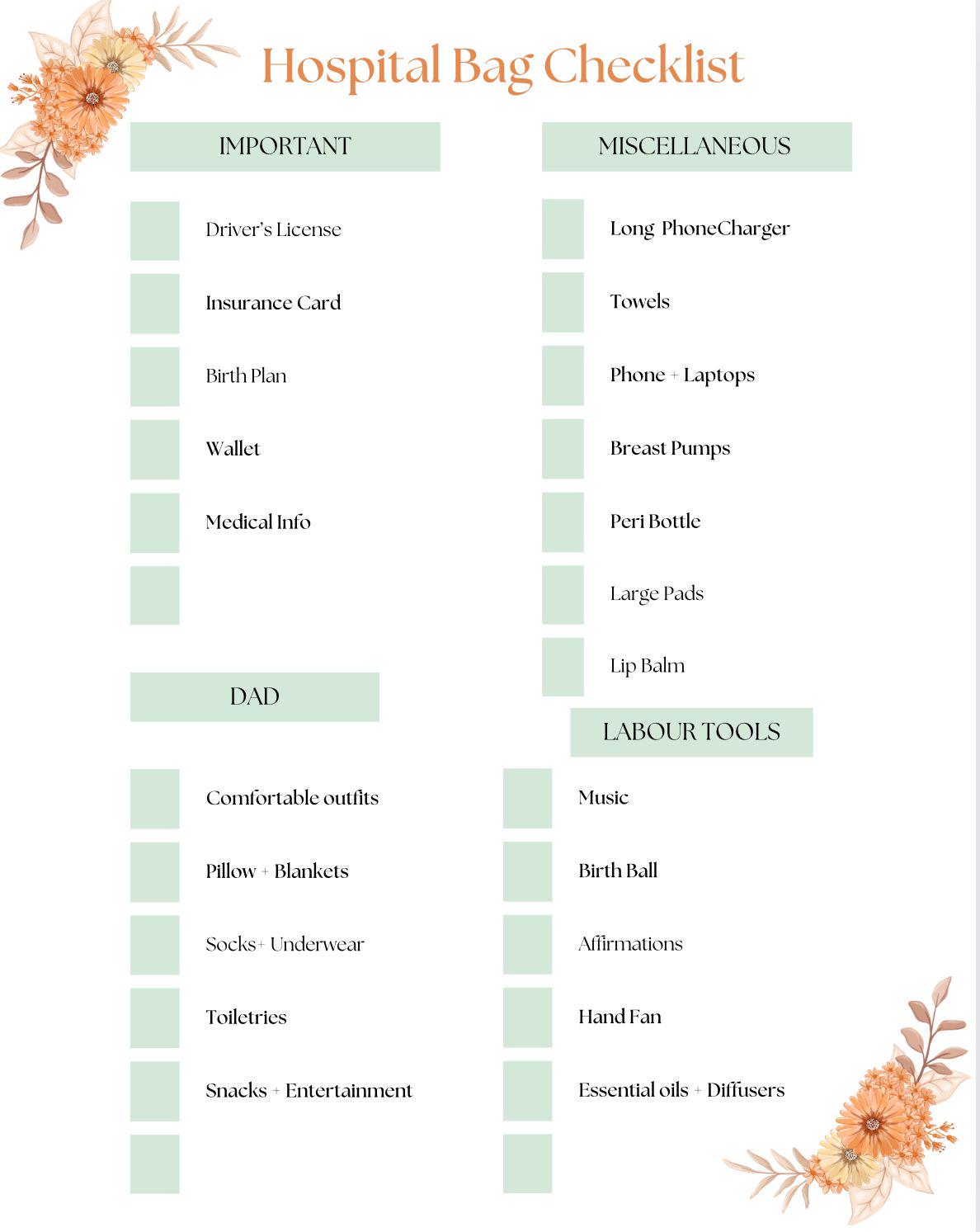 Hospital Bag Checklist Birth Packing List Labour and Delivery Labour ...