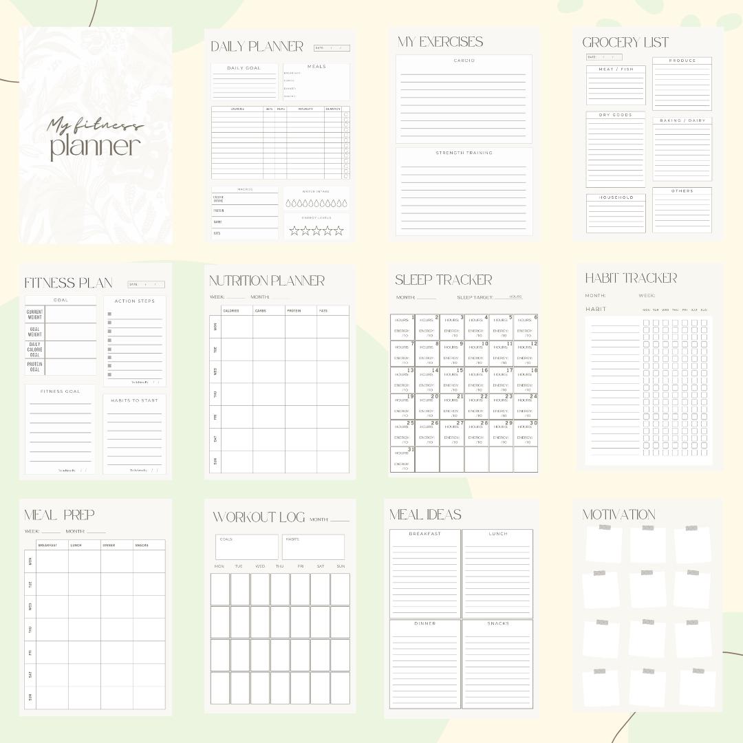 Printable Fitness Planner Bundle Set Wellness Journal Habit Tracker ...
