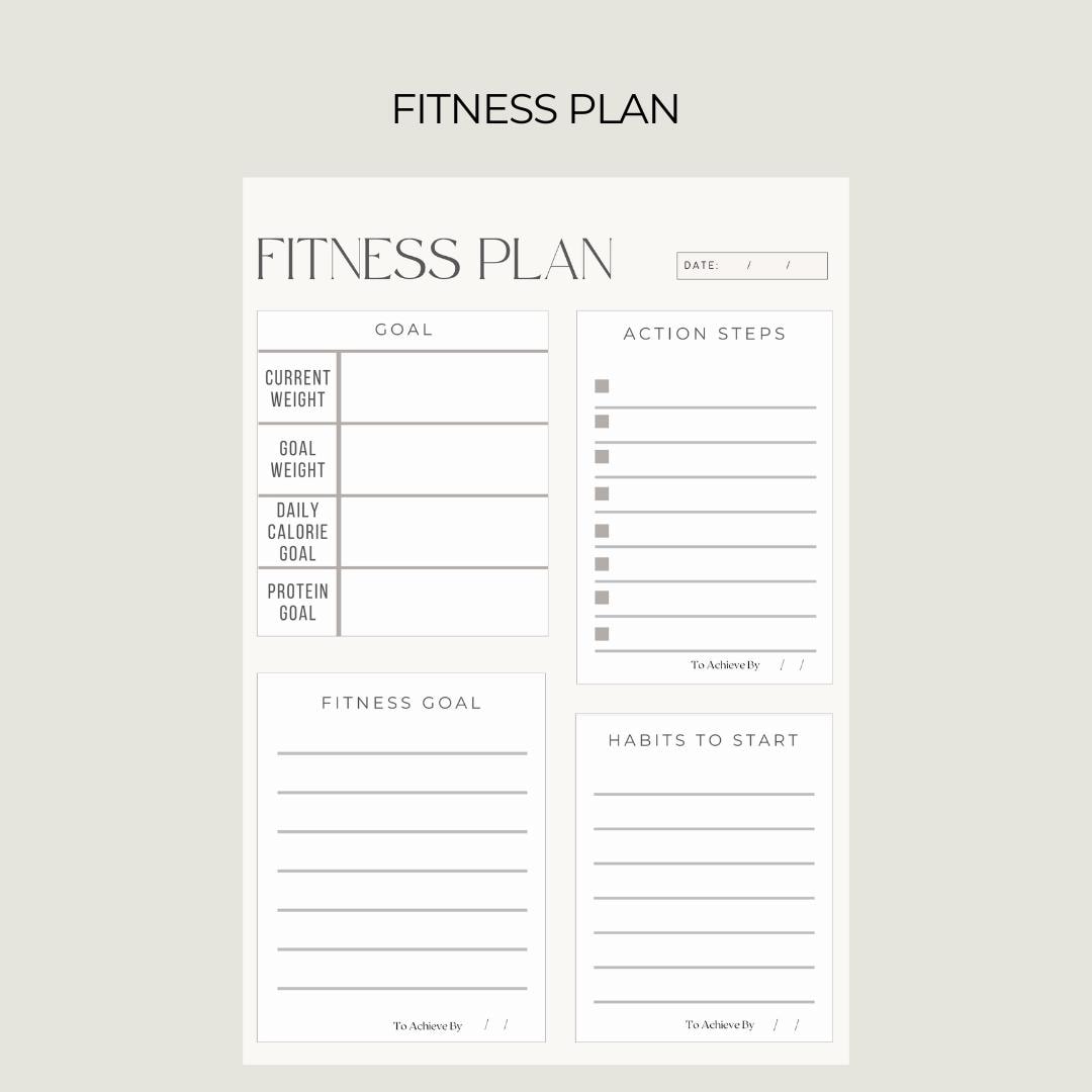 Printable Fitness Planner Bundle Set Wellness Journal Habit Tracker ...