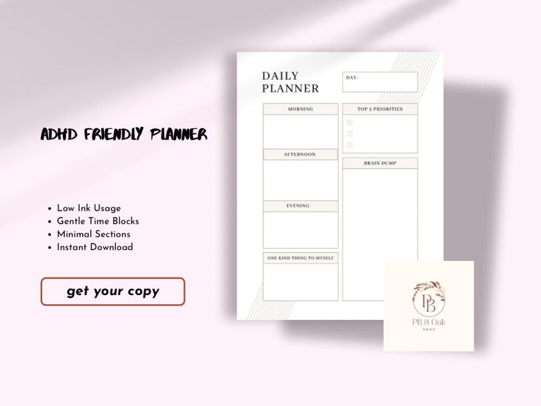 ADHD Friendly Daily Planner | Minimalist To-do List (digital Download ...