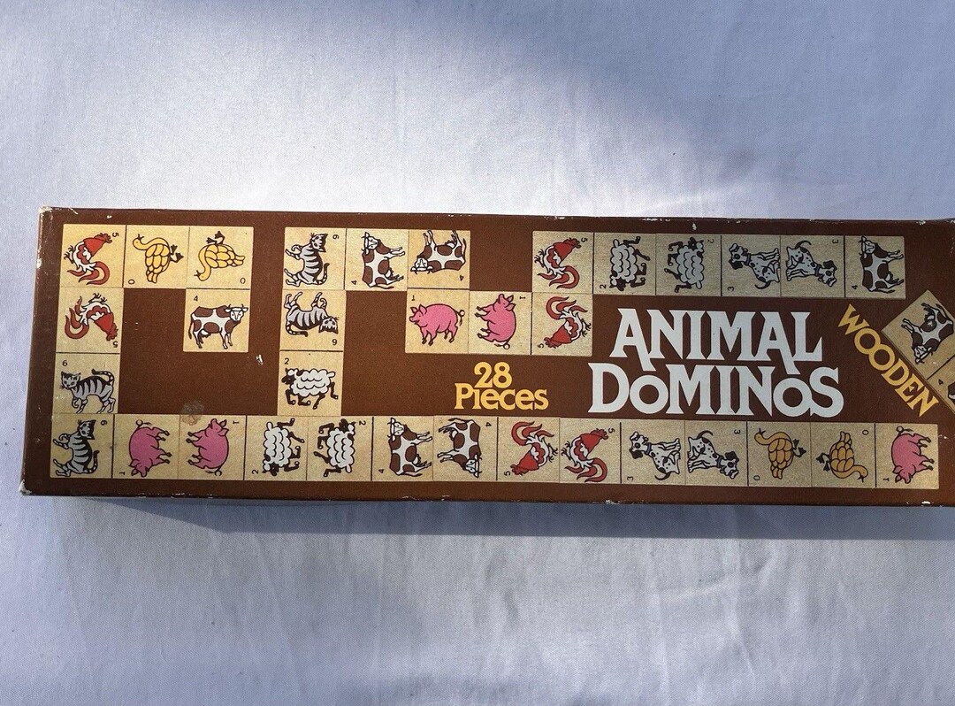 Vintage Wooden Farm Animal Dominoes 28pc Set Classic Game - 1985 ...