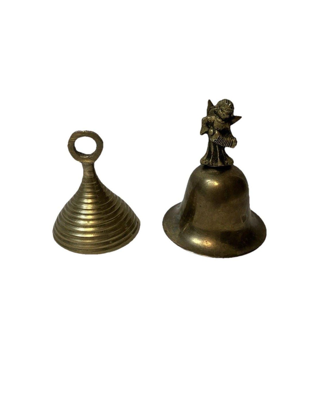 Lot 2 Vintage Solid Brass Bells - Angel & Bells of Sarna India Buddhist ...