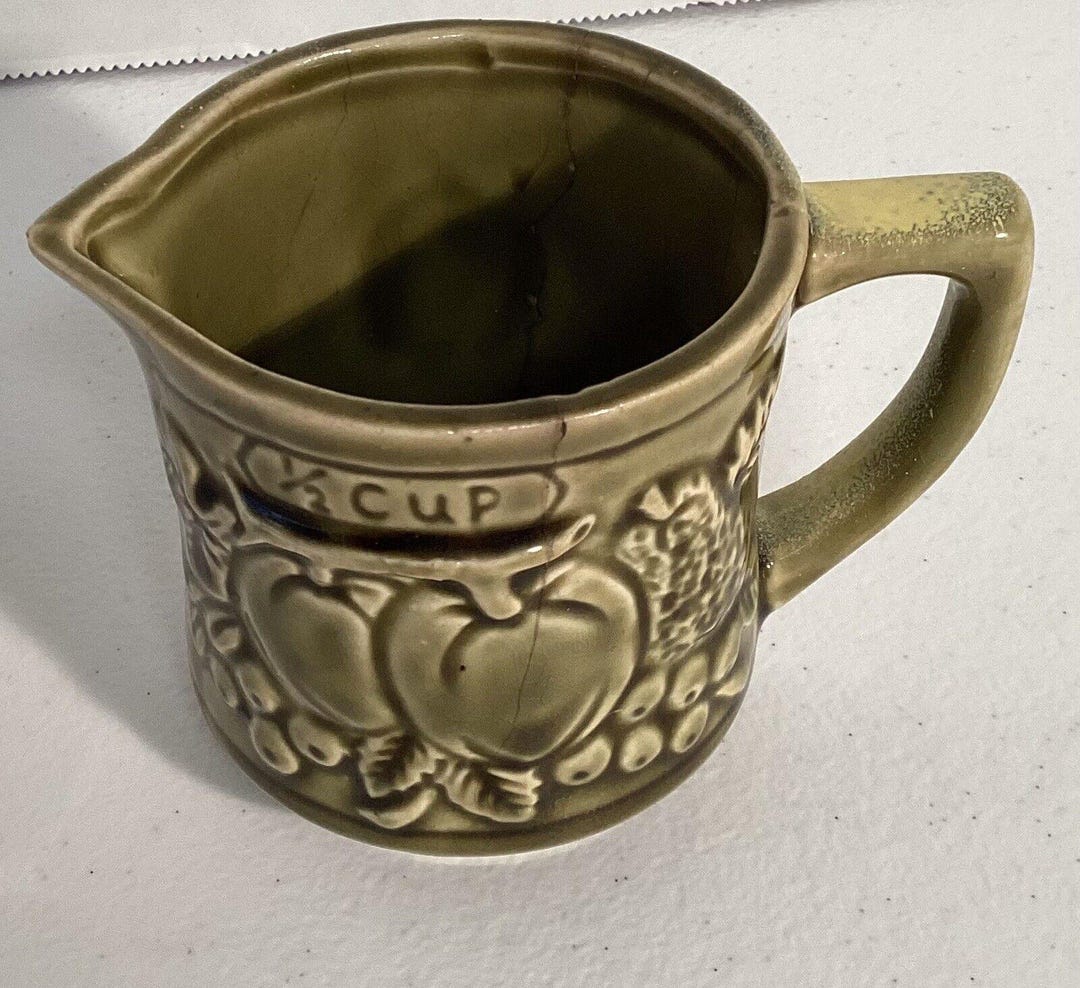 Green 1/2 Cup Measuring Cup Made in Japan Glazed Ceramic Kitchen ...